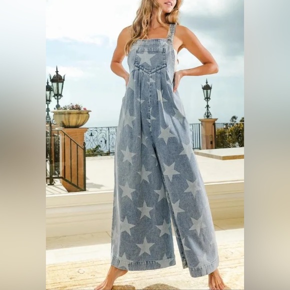 BiBi | Jeans | Bibi Womens Star Wide Leg Denim Overalls Sizes M L ...